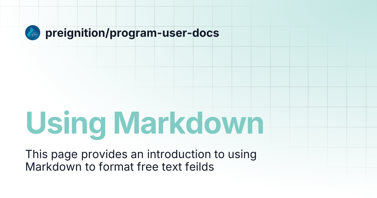 Using Markdown | preignition/program-user-docs